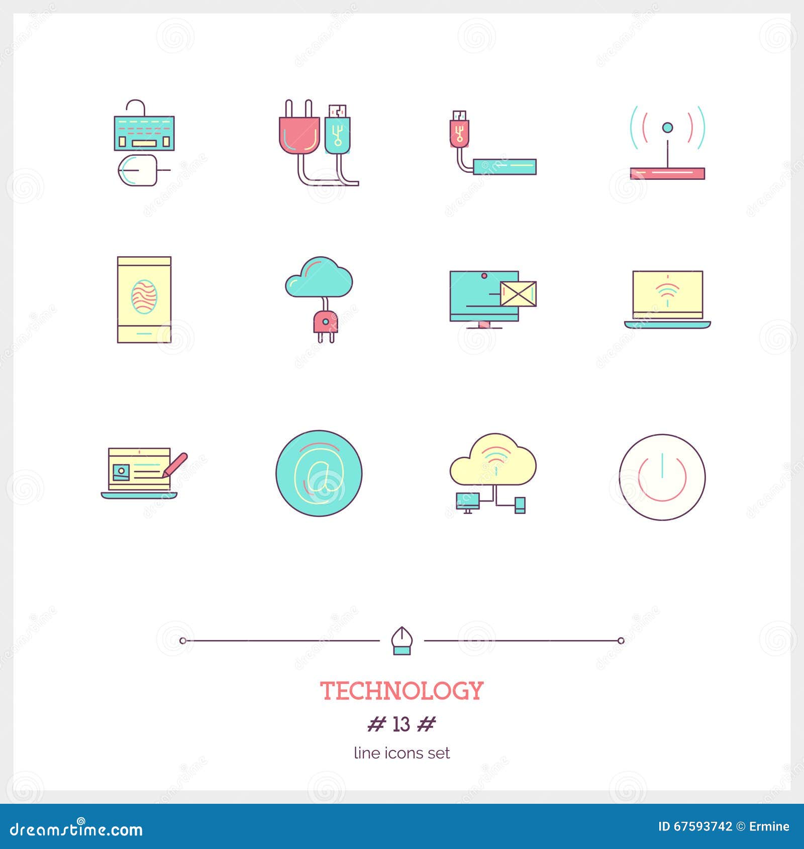 Color Line Icon Set of Technology Equipment, Process, Objects an Stock ...