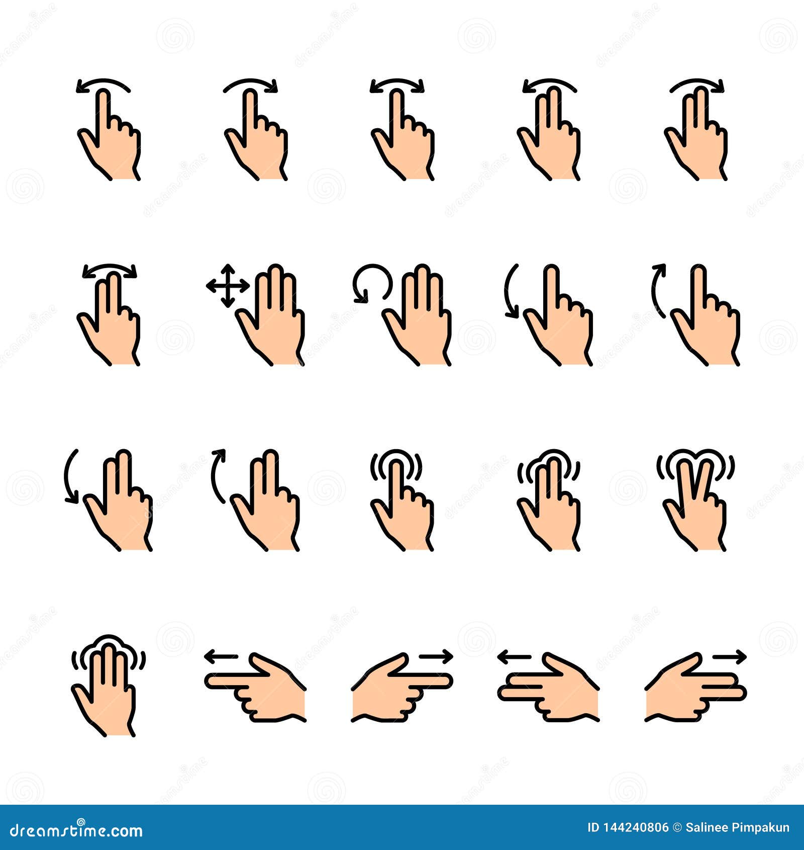 Color Line Icon Set of Touch Gestures Stock Illustration - Illustration ...