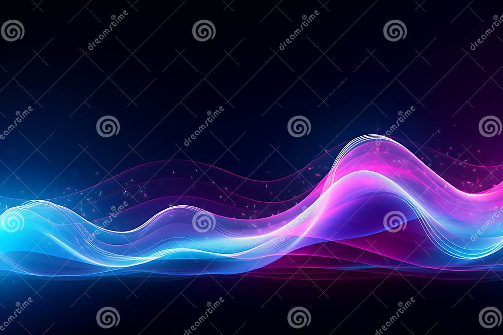 Abstract Neon Purple Wave Background. Floating Glowing Dots Lines Stock ...