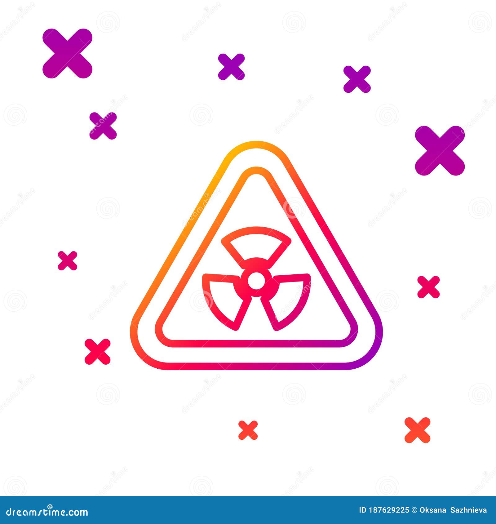Color Line Triangle Sign with Radiation Symbol Icon Isolated on White ...