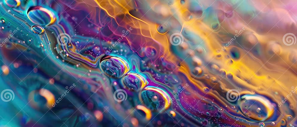 Color Liquid Texture Background, Bubbles of Oil or Water with Rainbow ...