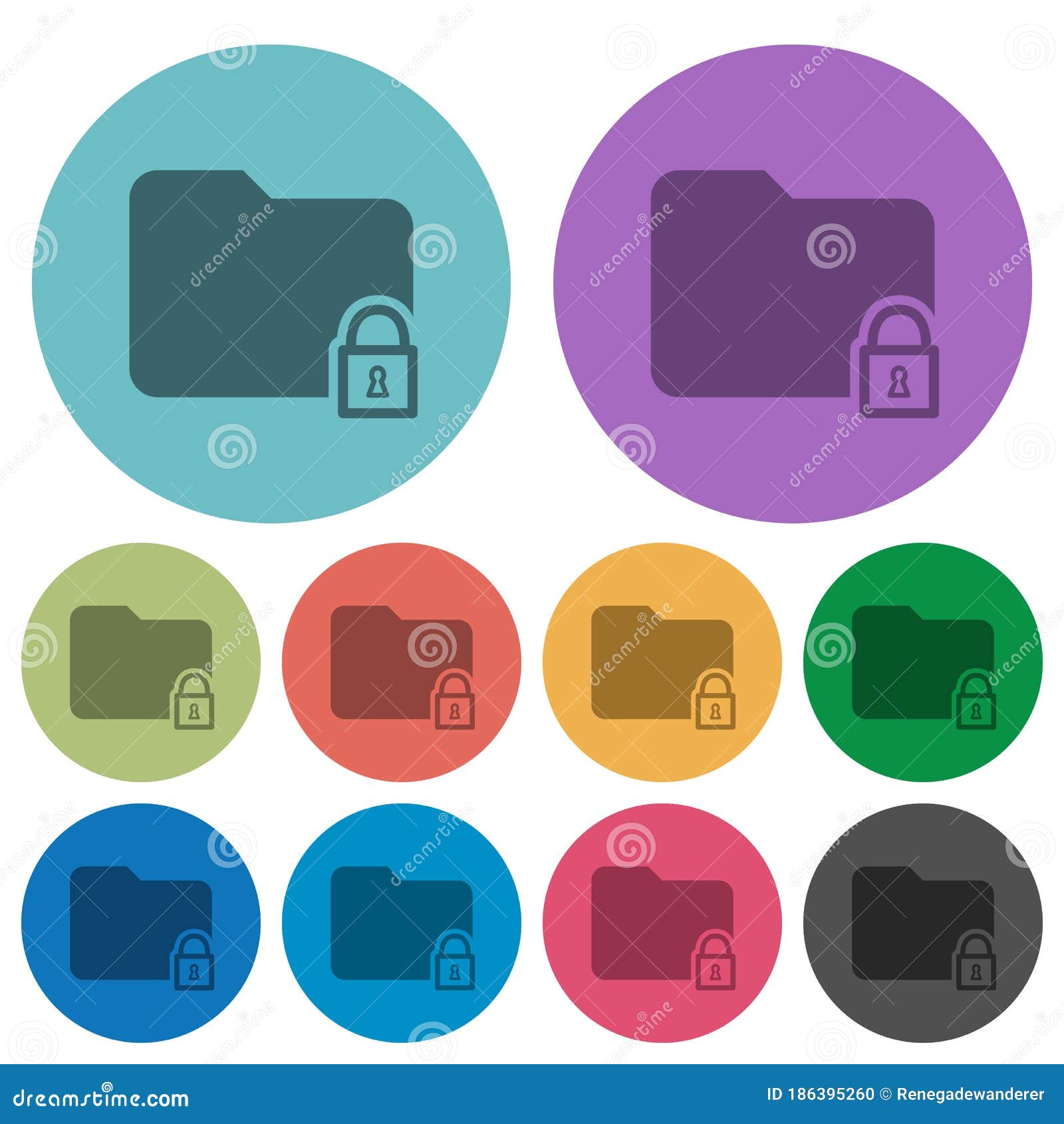 Lock And Folder Icon Set, With Blue Doodle Design. Vector Illustration ...
