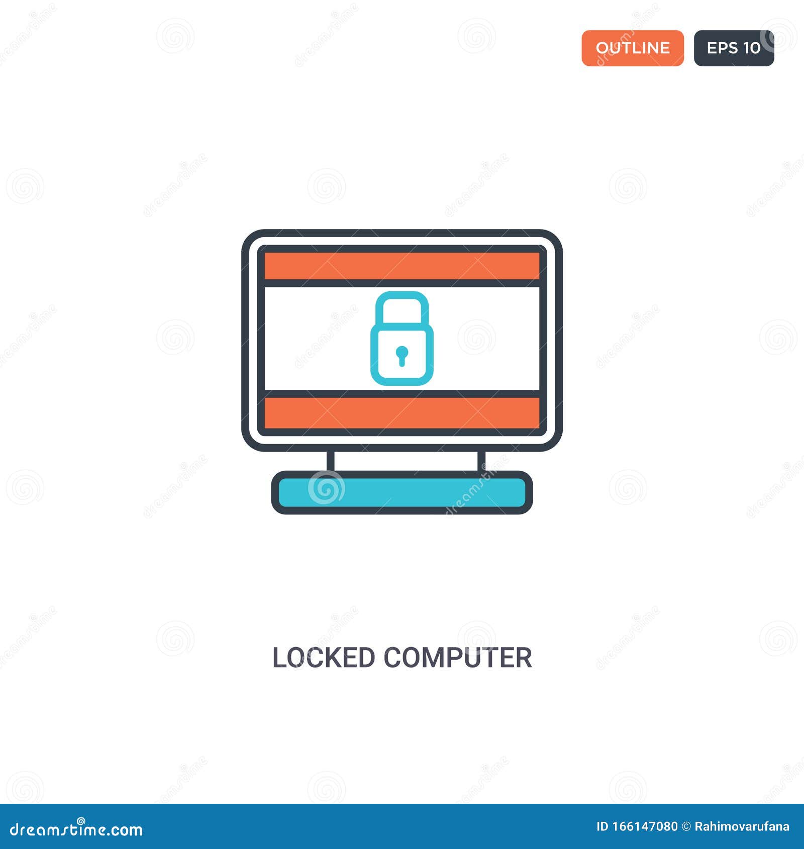 2 Color Locked Computer Concept Line Vector Icon. Isolated Two Colored ...