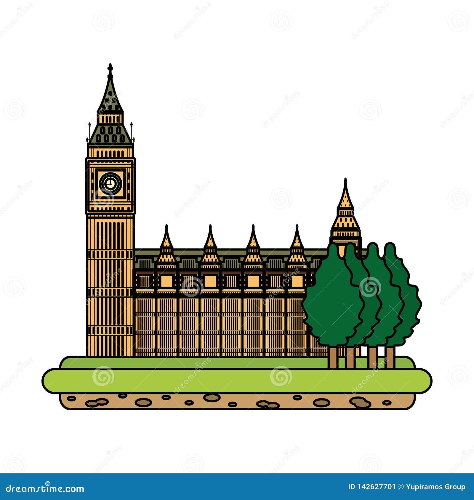 Color London Clock Tower with Trees Landscape Stock Vector ...