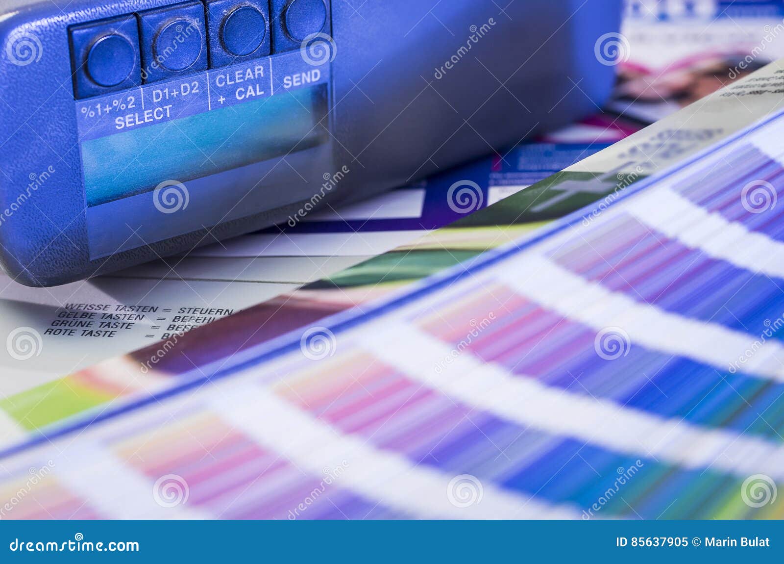 Color Management in Printing Process with Densitometer Stock Image ...