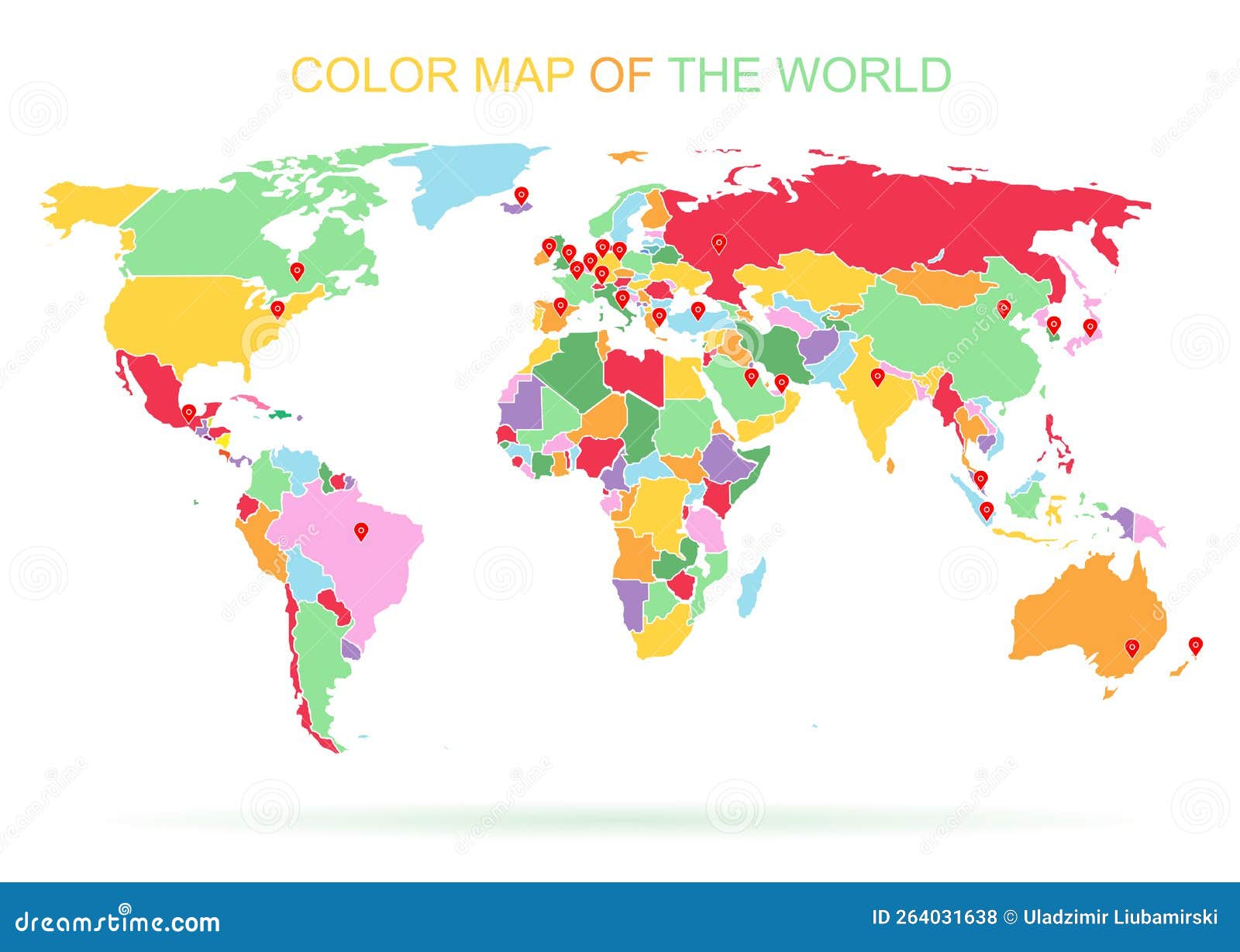 Color Map of the World with Country Borders. Stock Vector - Illustration of country, continent ...