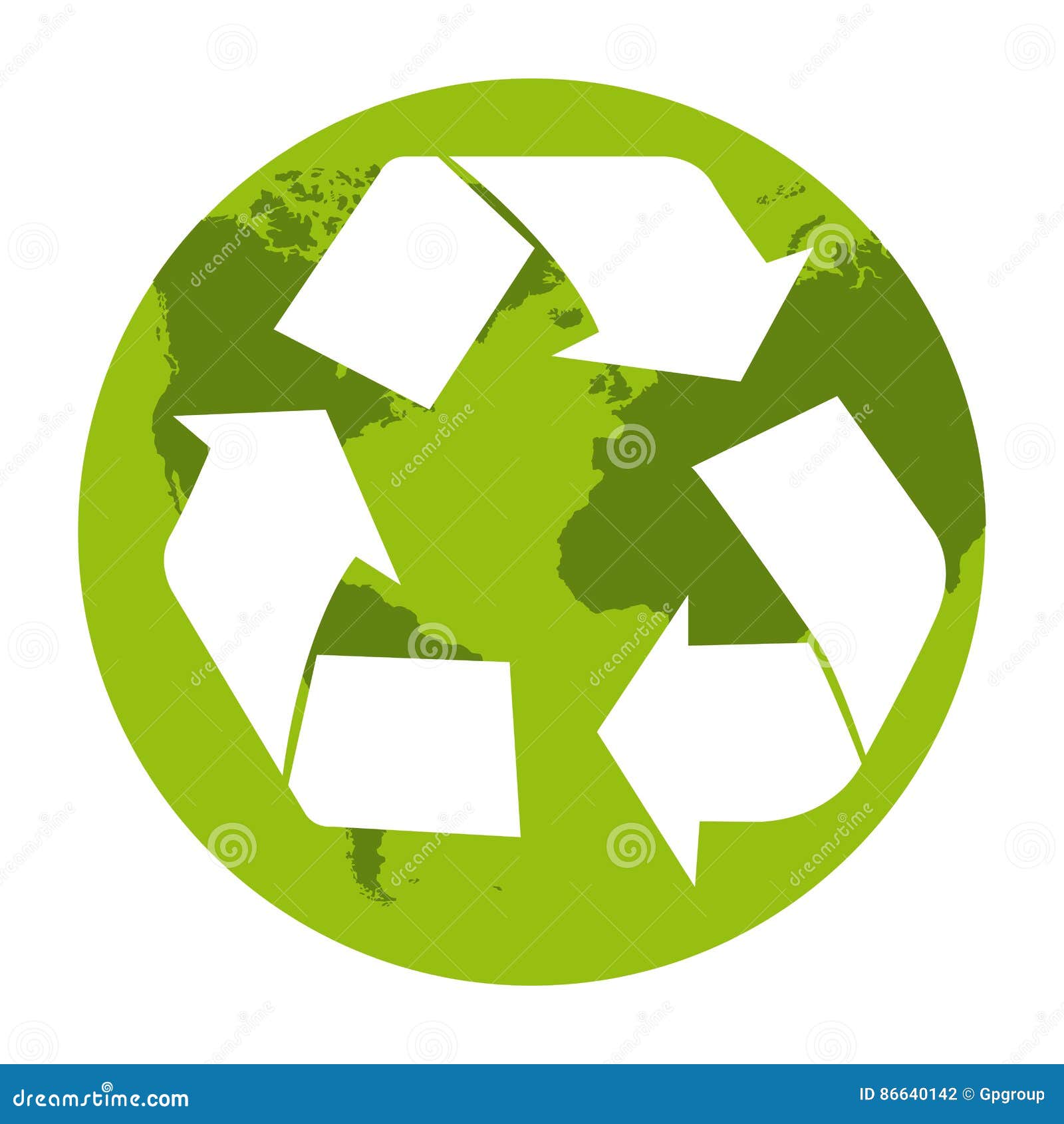 Color Map World with Recycling Symbol Stock Illustration - Illustration ...