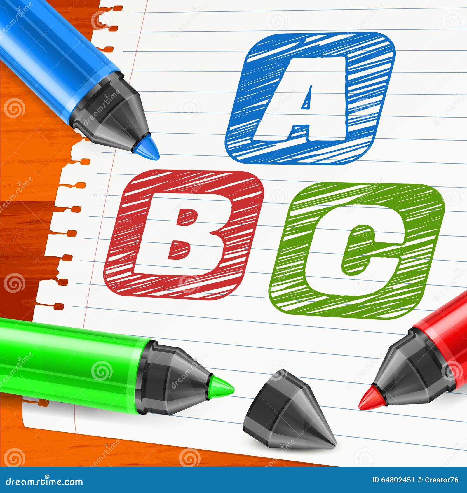 Color Markers and Letters on Paper Sheet Stock Vector - Illustration of ...