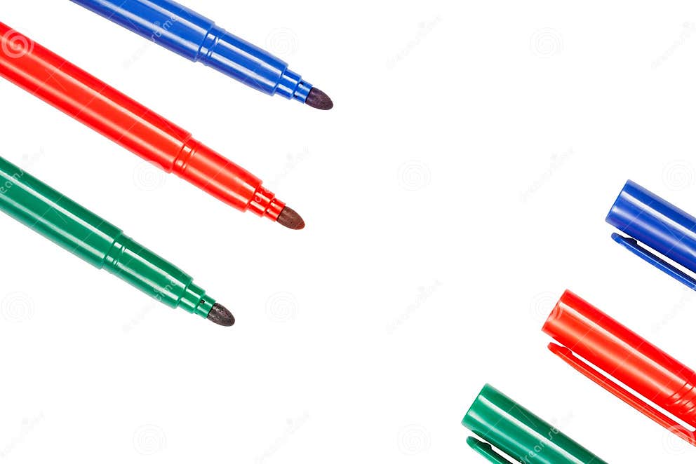 Open Color Markers with Caps Isolated Stock Photo - Image of college ...