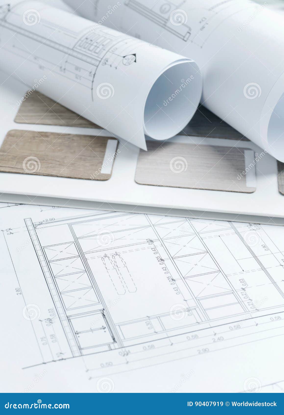 Color and Material Samples on Architectural Drawings of the Mode Stock ...