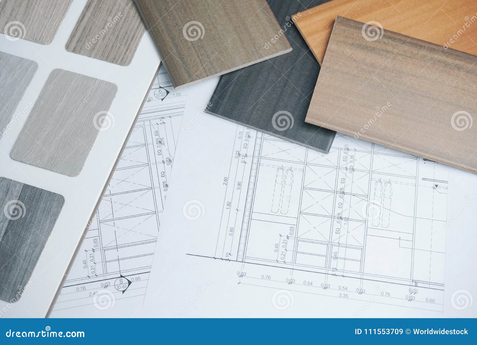 Color and Material Samples on Architectural Drawings of Modern House ...