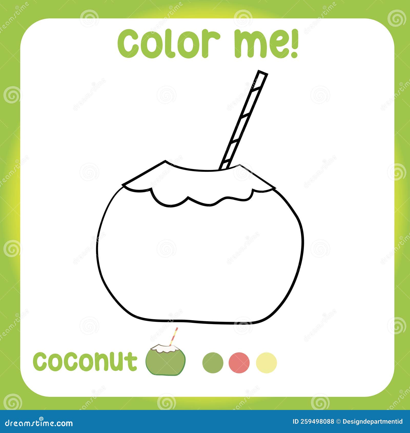 Color Me: the Coconut Fruit Printable Coloring Page for Toddlers. Stock ...