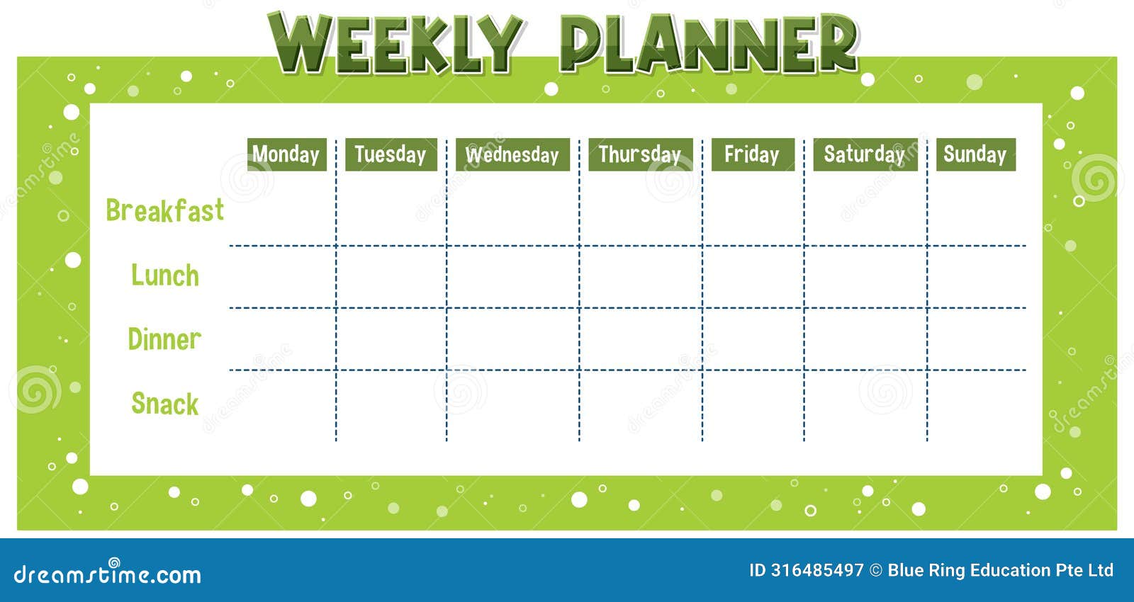 Color Meal Planning Chart for the Week Stock Illustration ...