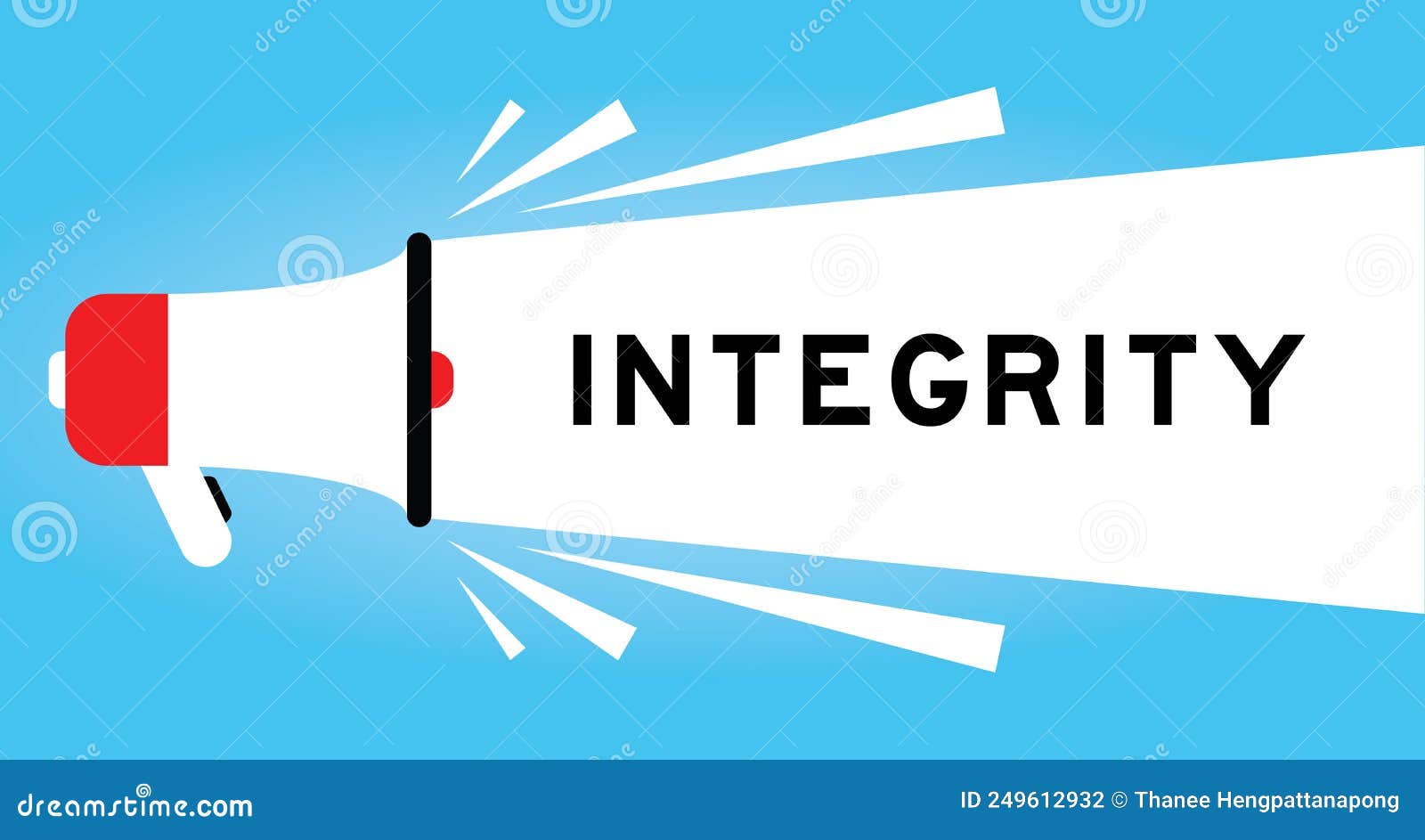 Color Megaphone with Word Integrity in White Banner on Blue Background ...