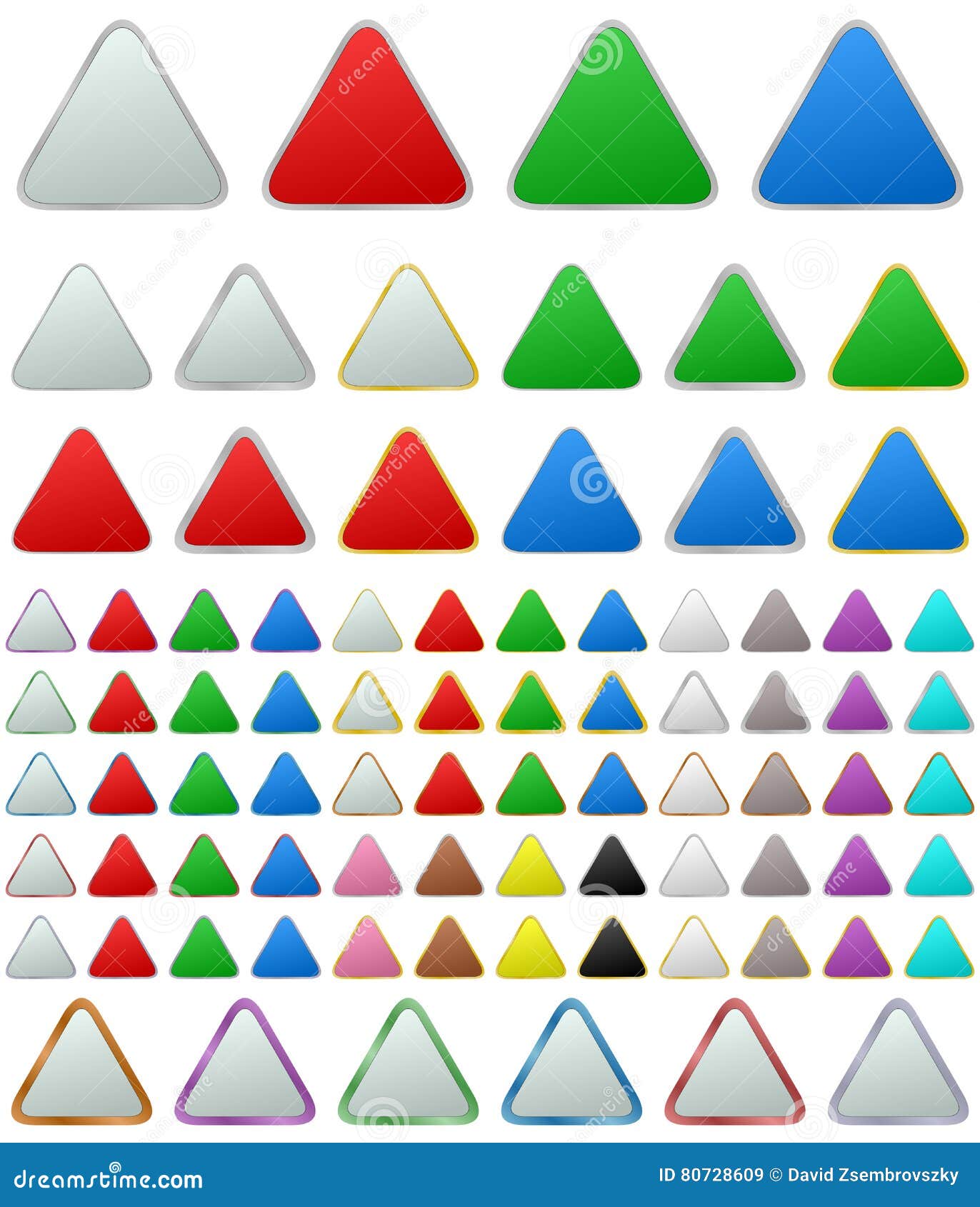 Color Metallic Rounded Triangle Button Set Stock Vector - Illustration ...