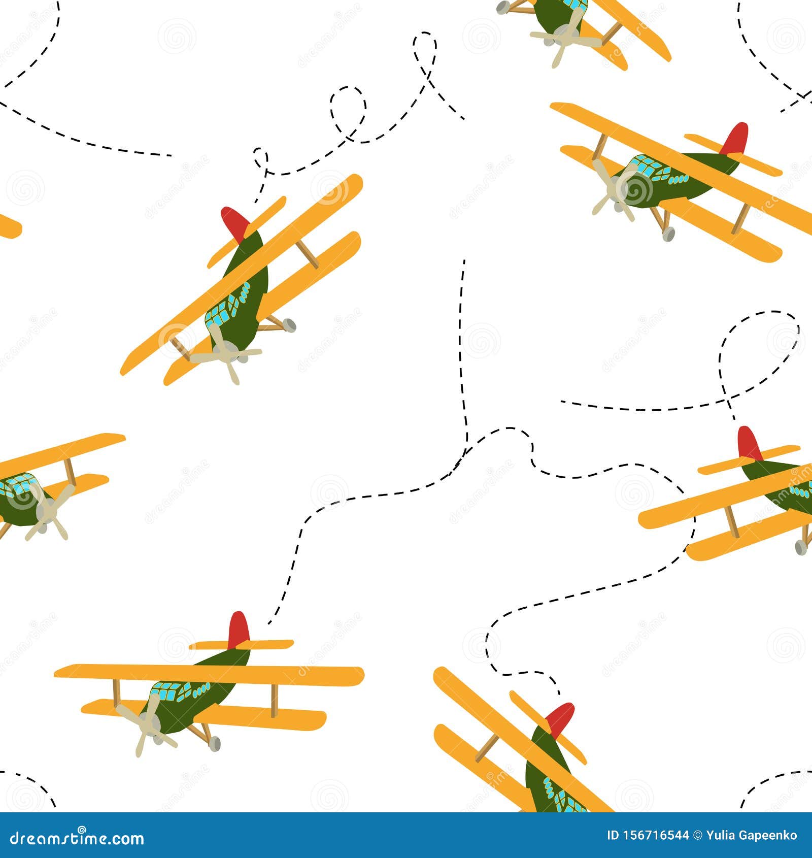 Color Model of an Old Airplane Flying in the Sky. Seamless Pattern ...
