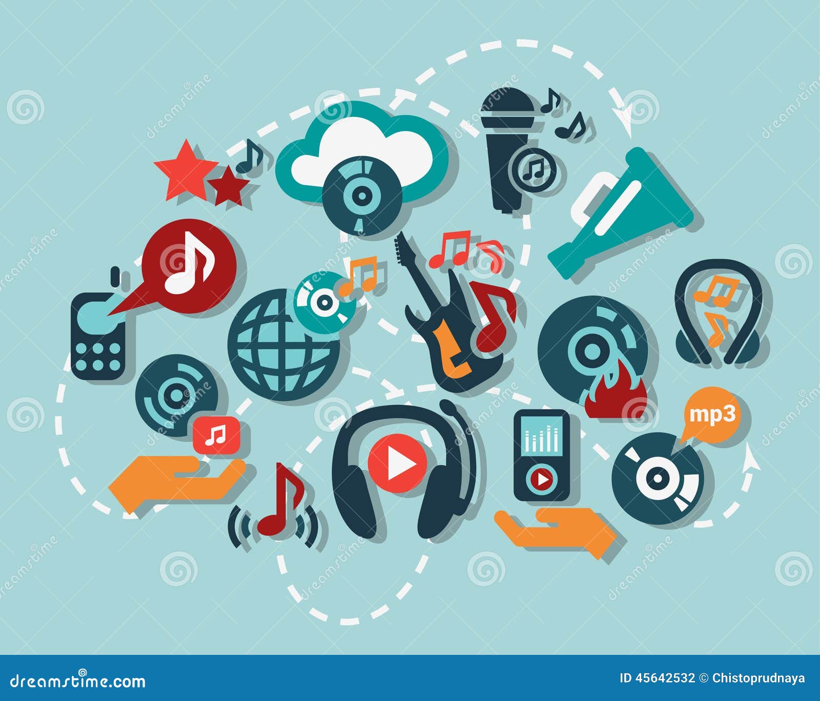 Color music icons set stock vector. Illustration of icon - 45642532