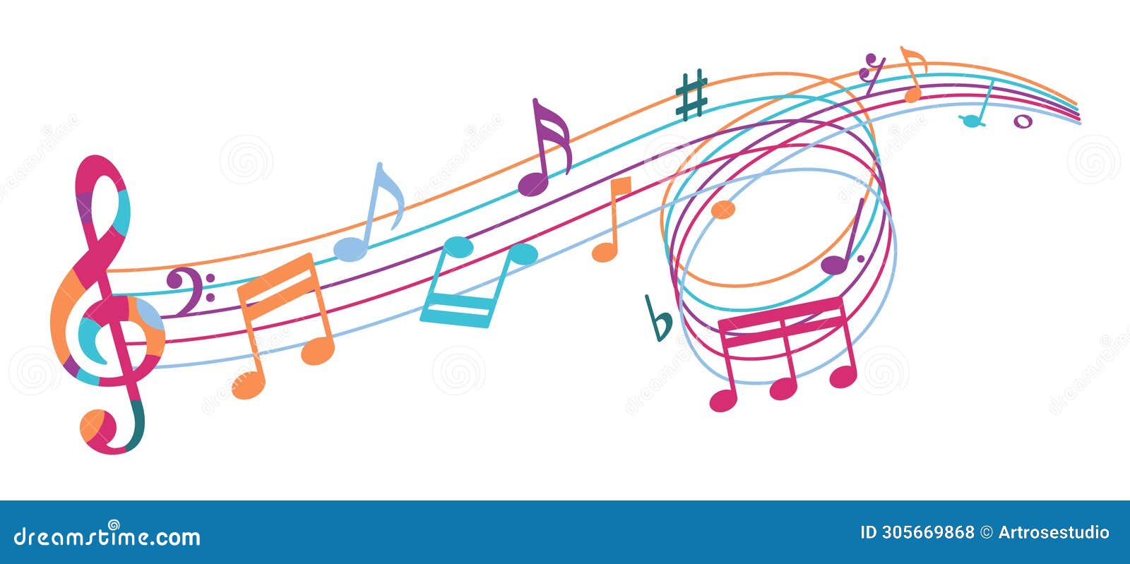 Color Music Sheet with Music Notes Symbols, Flat Design Vector ...