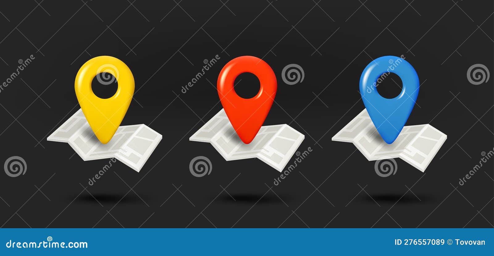Color Navigation Pins Icons Collection. 3d Vector Isolated on Black ...