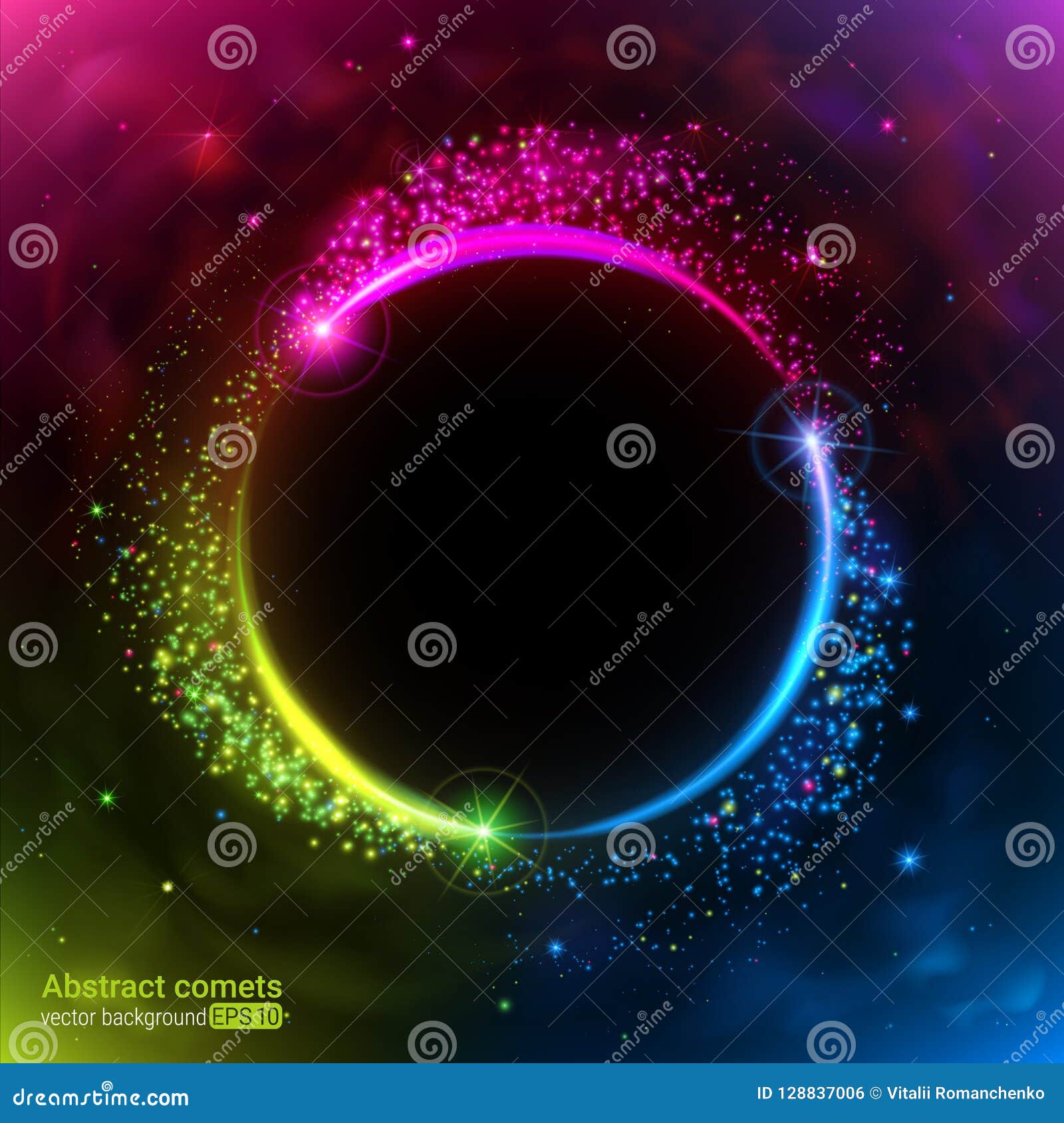 Color Neon Comets Fly in a Circle. Light Effect and Glare. a Chaotic ...