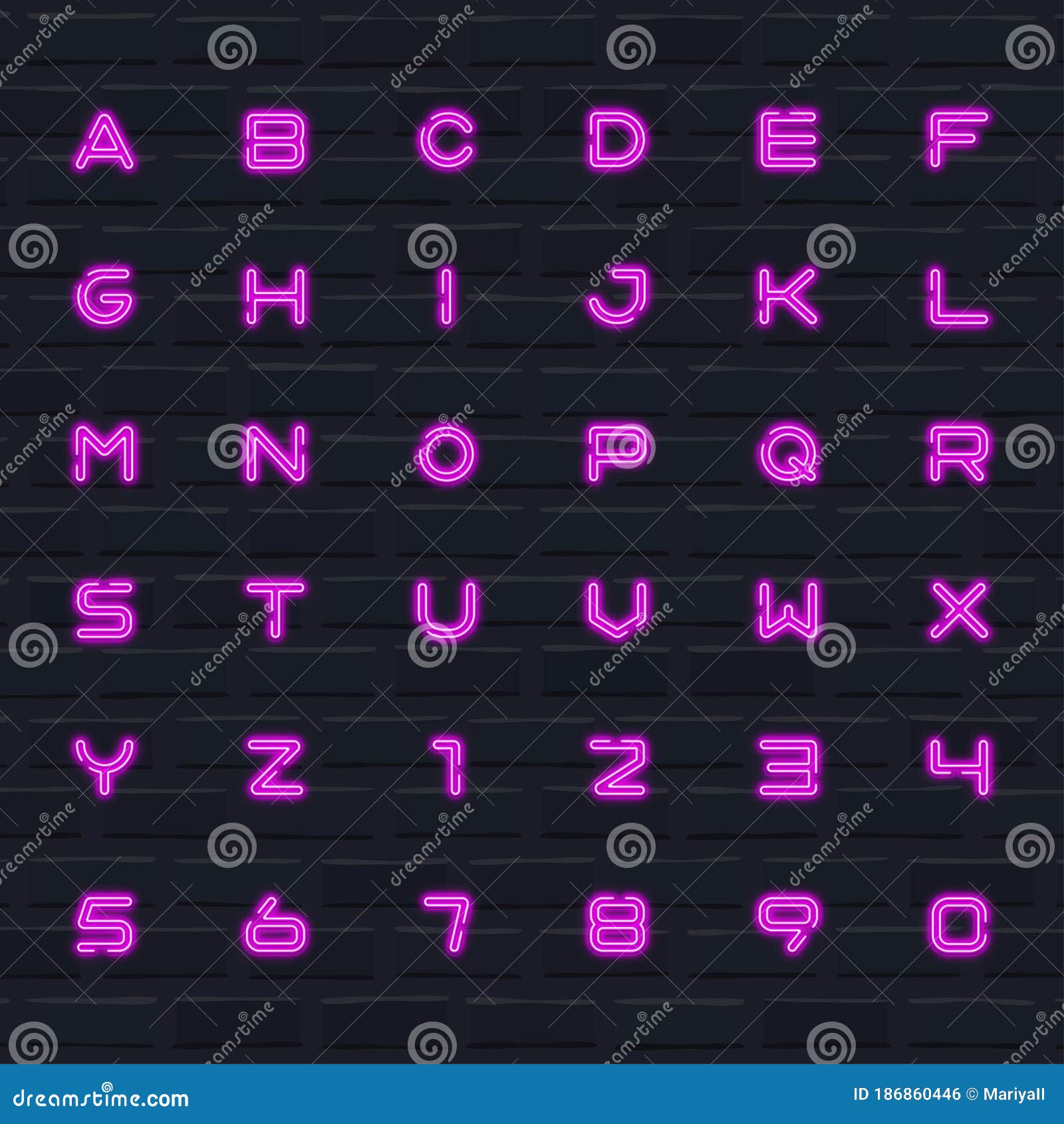 Color Neon English Alphabet Set. Vector Letters and Numbers Stock ...