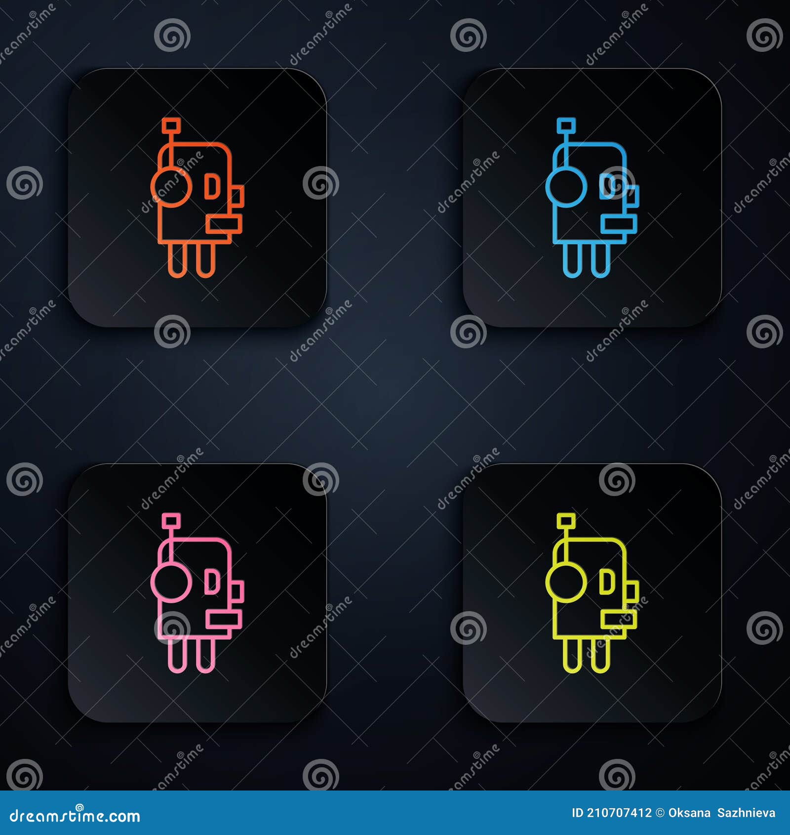 Color Neon Line Robot Icon Isolated on Black Background. Artificial ...