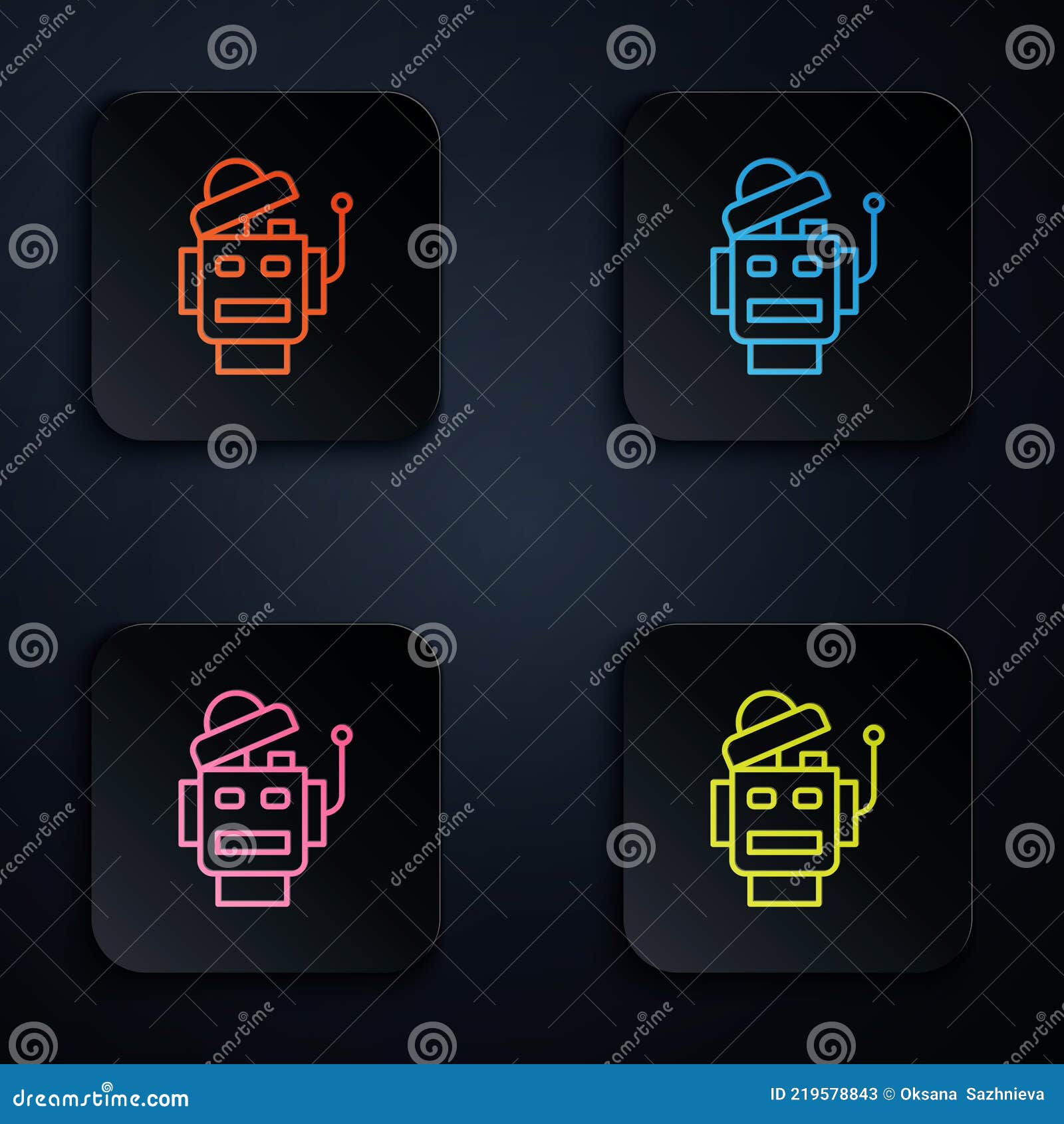 Color Neon Line Robot Icon Isolated on Black Background. Artificial ...