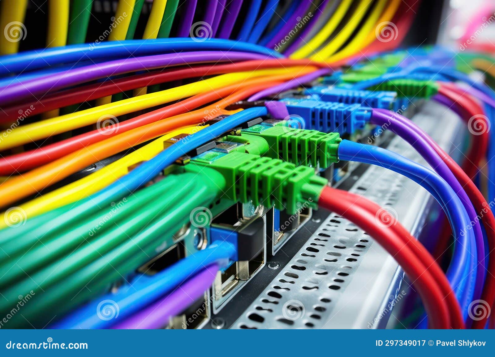 Color Network Cables Connected in Network Switches. Stock Image - Image ...
