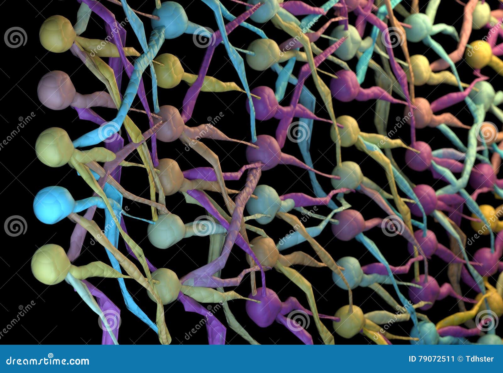 Color Neuron Network, Neuronal Net. 3D Illustration. Stock Illustration ...