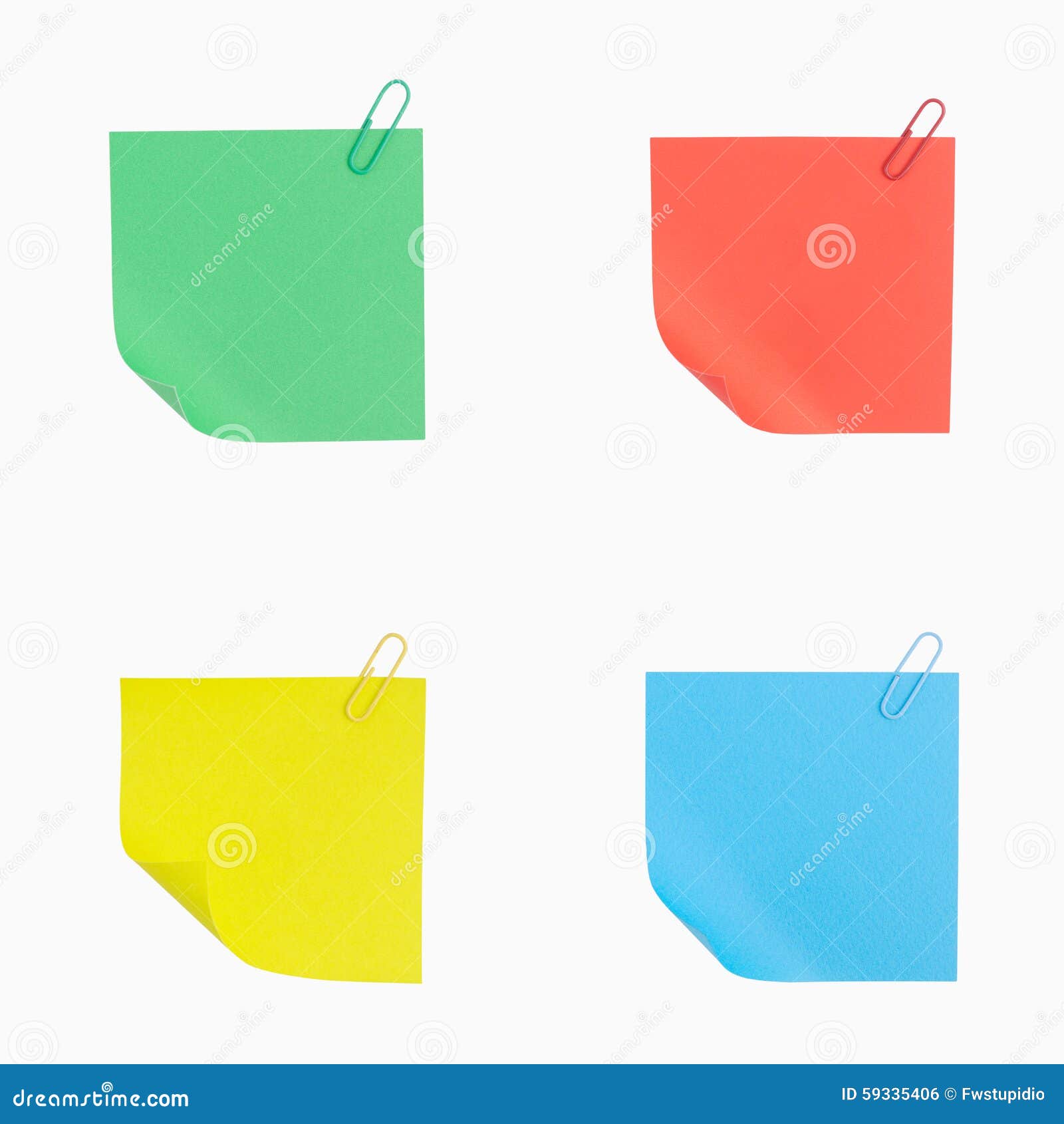 Color Note Paper with Clip Isolated on White Background Stock Photo ...