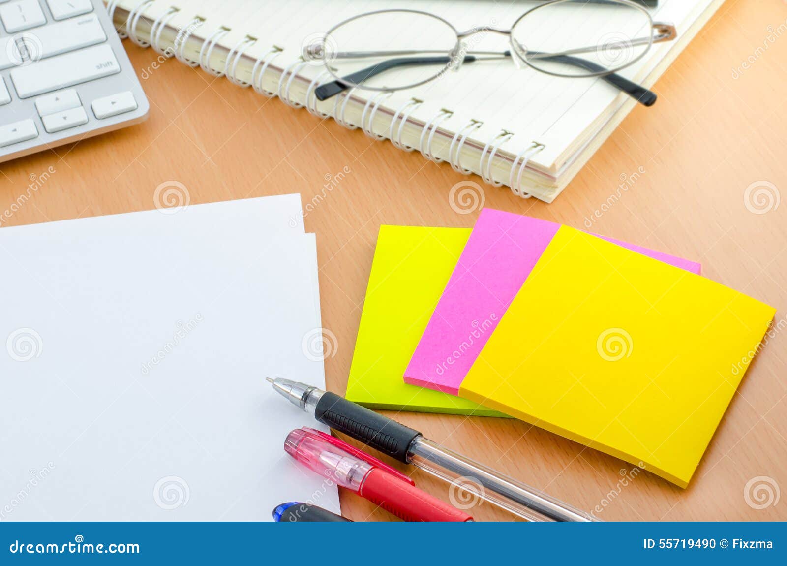 Color Note Paper with Pen on Computer Desk Stock Photo - Image of ...