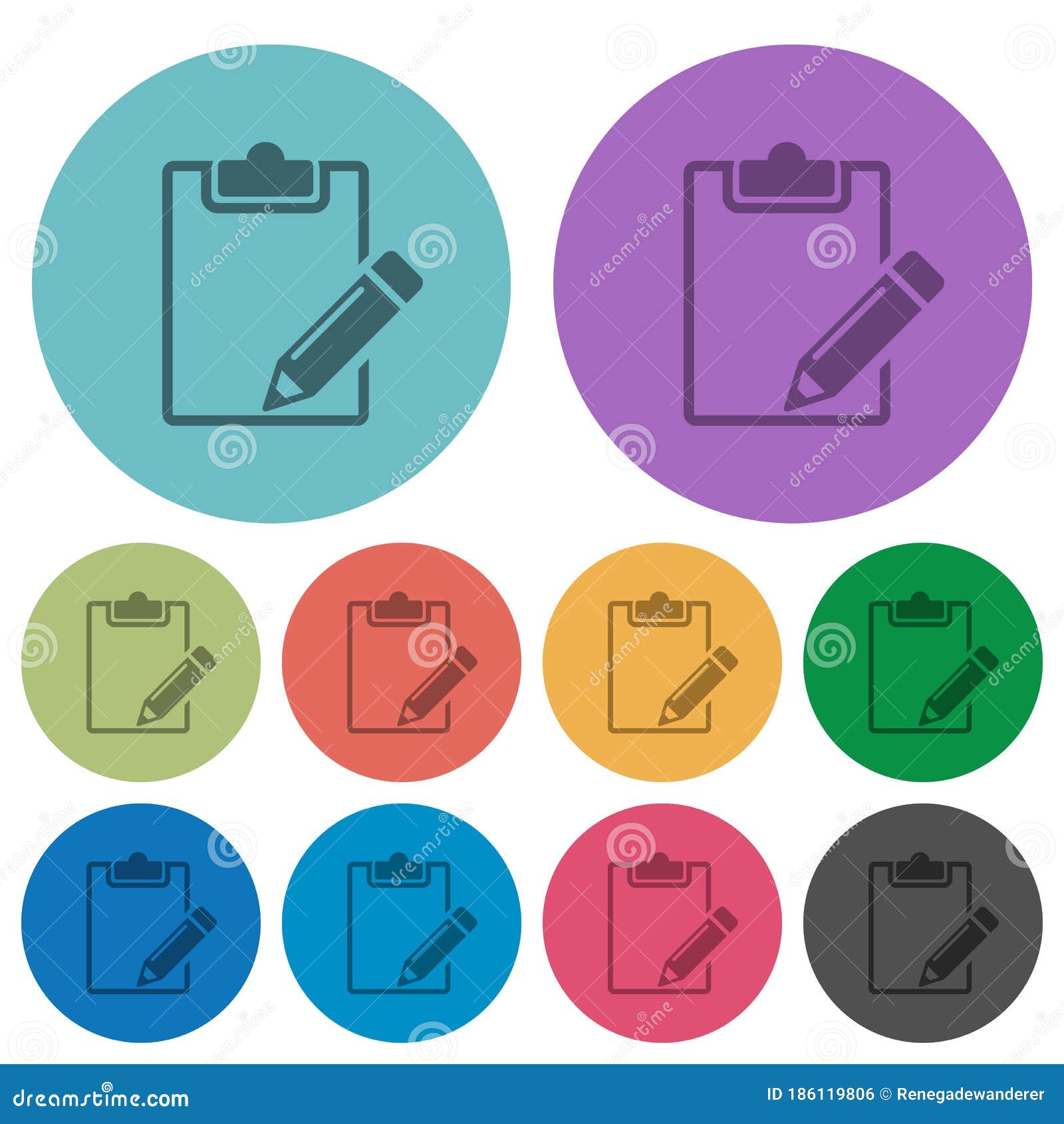 Color Notepad Icon Set on Round Background Stock Vector - Illustration ...