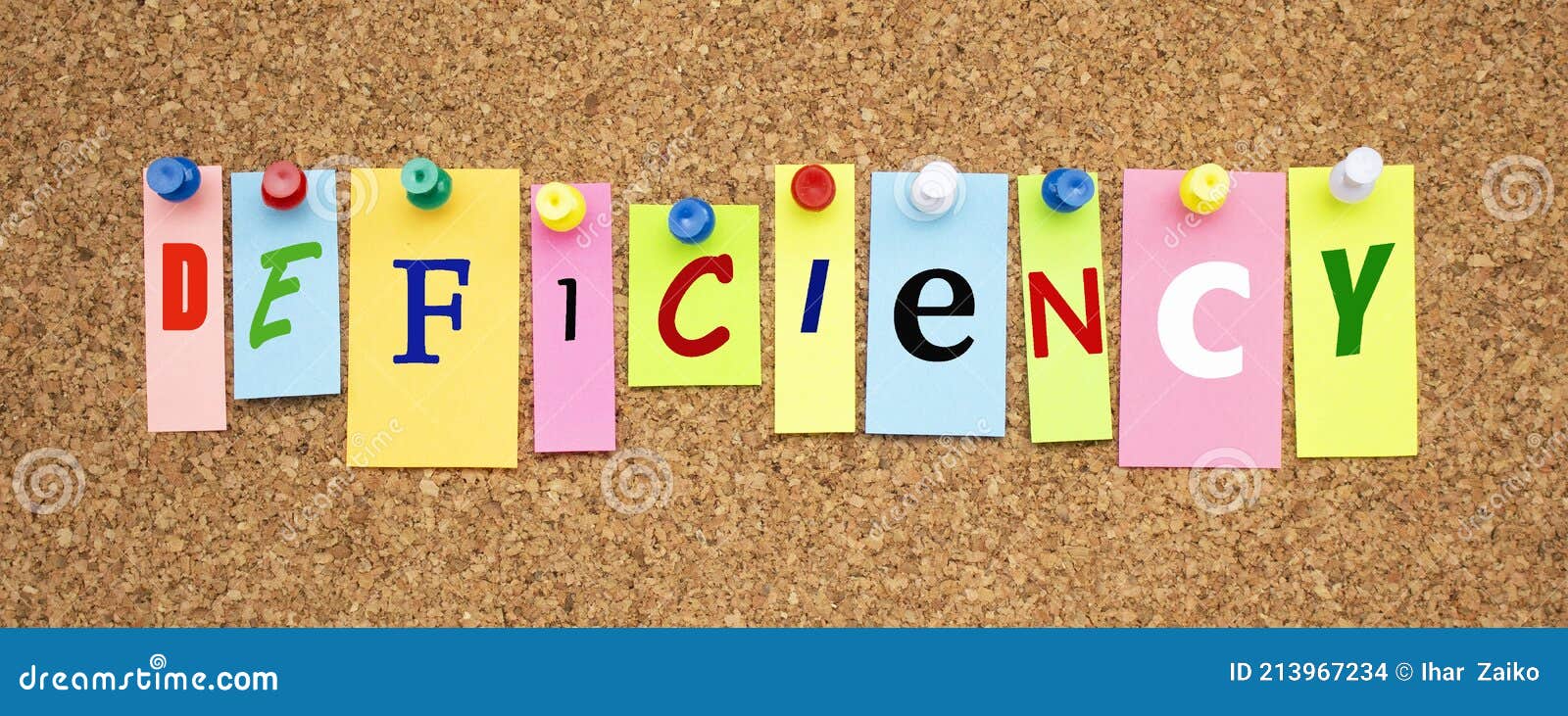 Color Notes with Letters Pinned on a Board. Word Deficiency Stock Photo ...