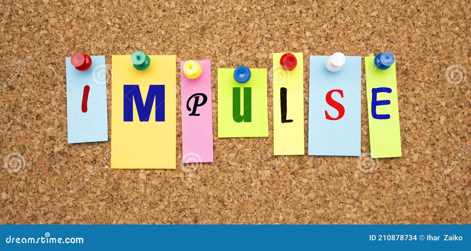 Color Notes with Letters Pinned on a Board. Word IMPULSE Stock Photo ...