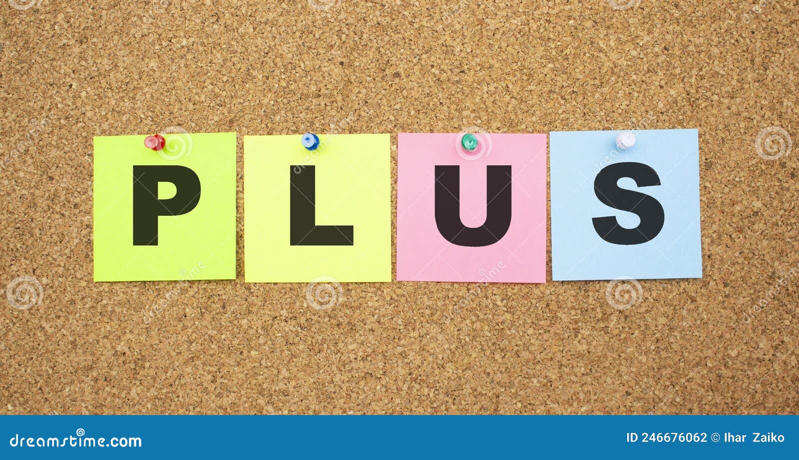 Color Notes with Letters Pinned on a Board. Word PLUS Stock Photo ...