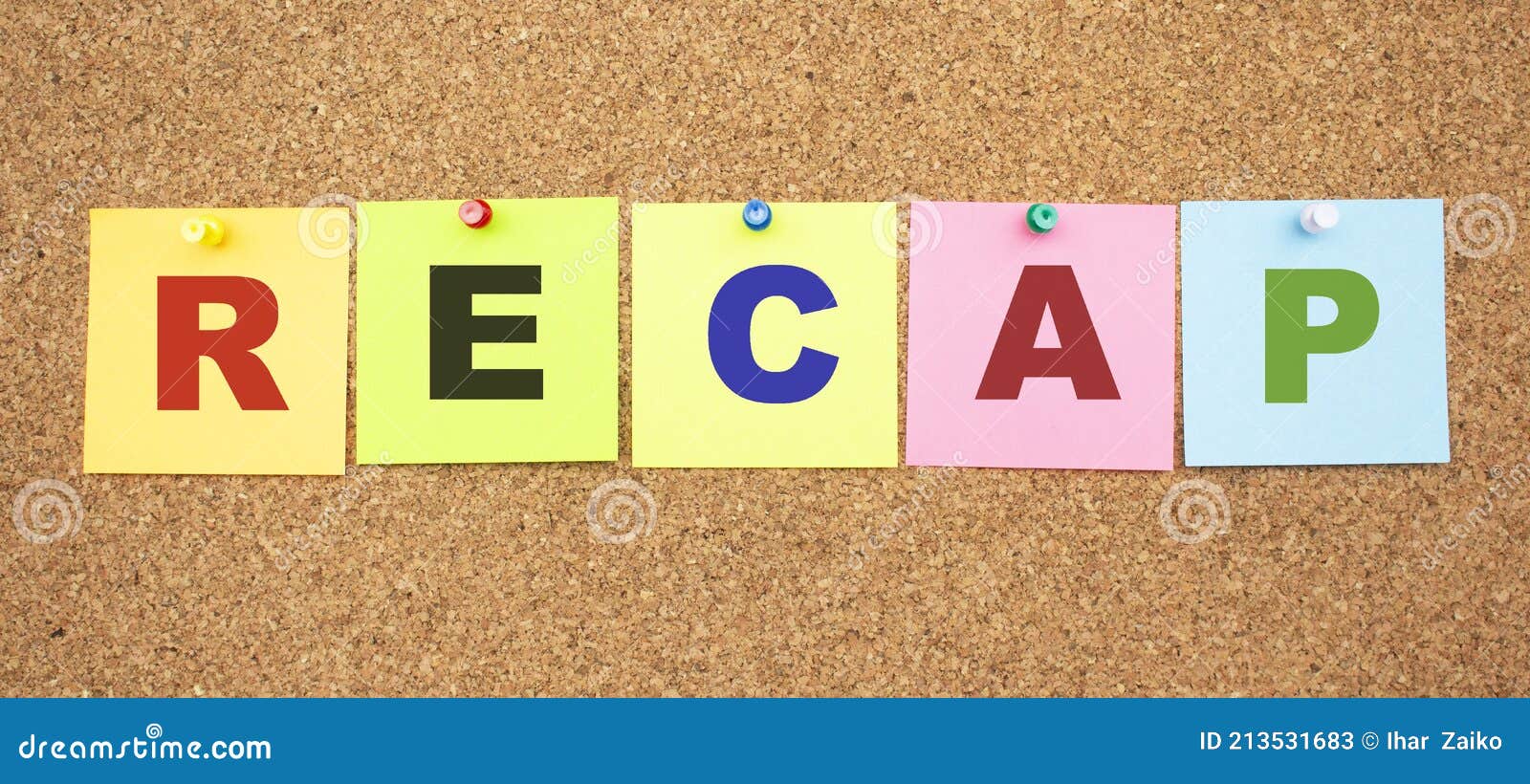 Color Notes with Letters Pinned on a Board. Word RECAP Stock Image ...