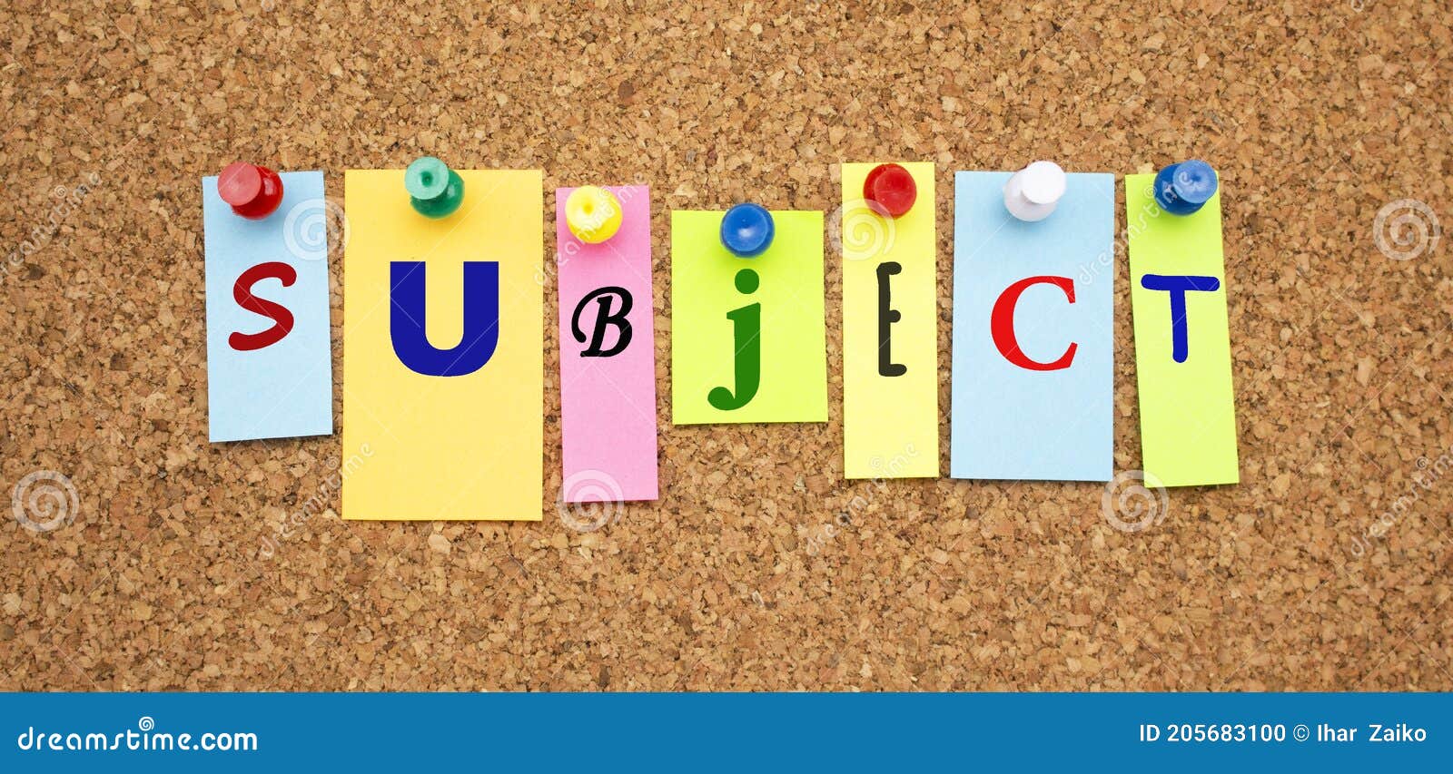 Color Notes with Letters Pinned on a Board. Word SUBJECT Stock Photo ...