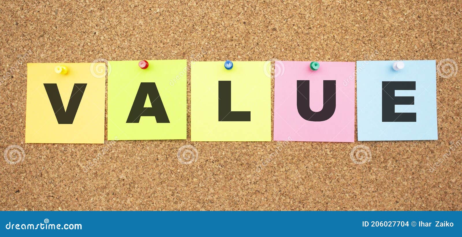 Color Notes with Letters Pinned on a Board. Word VALUE Stock Photo ...