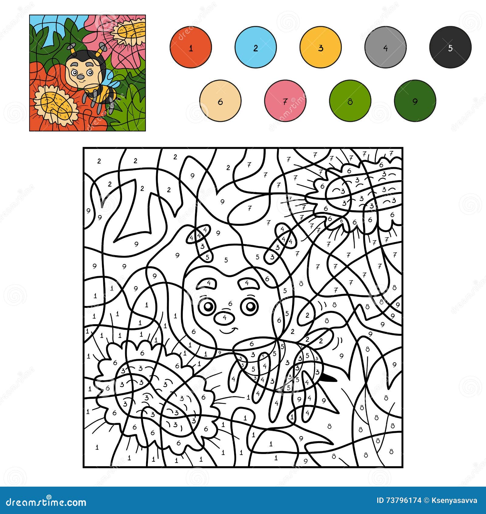 Color by Number for Children with a Bee Stock Vector - Illustration of ...