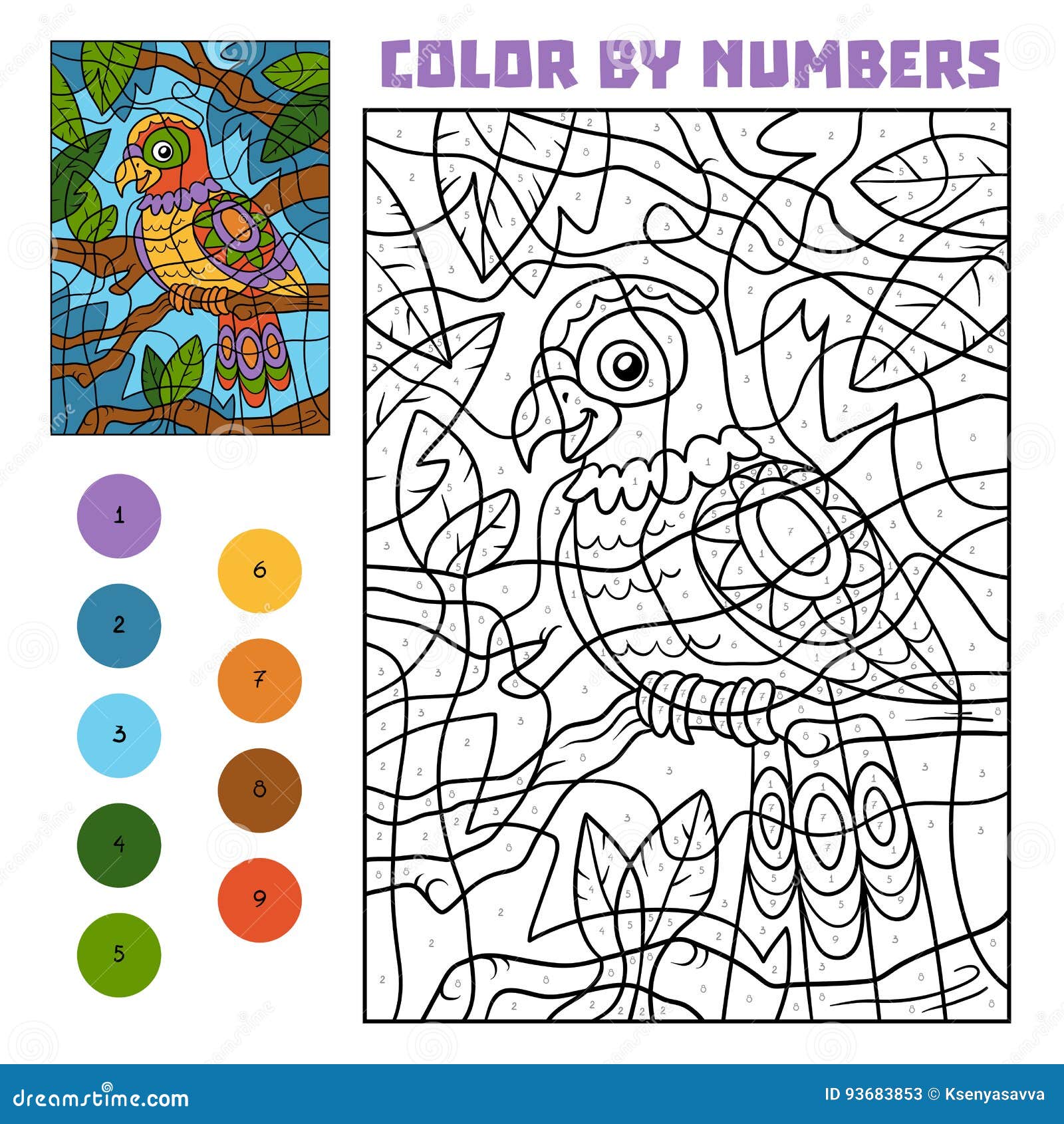 Color by Number for Children, Parrot Stock Vector - Illustration of ...