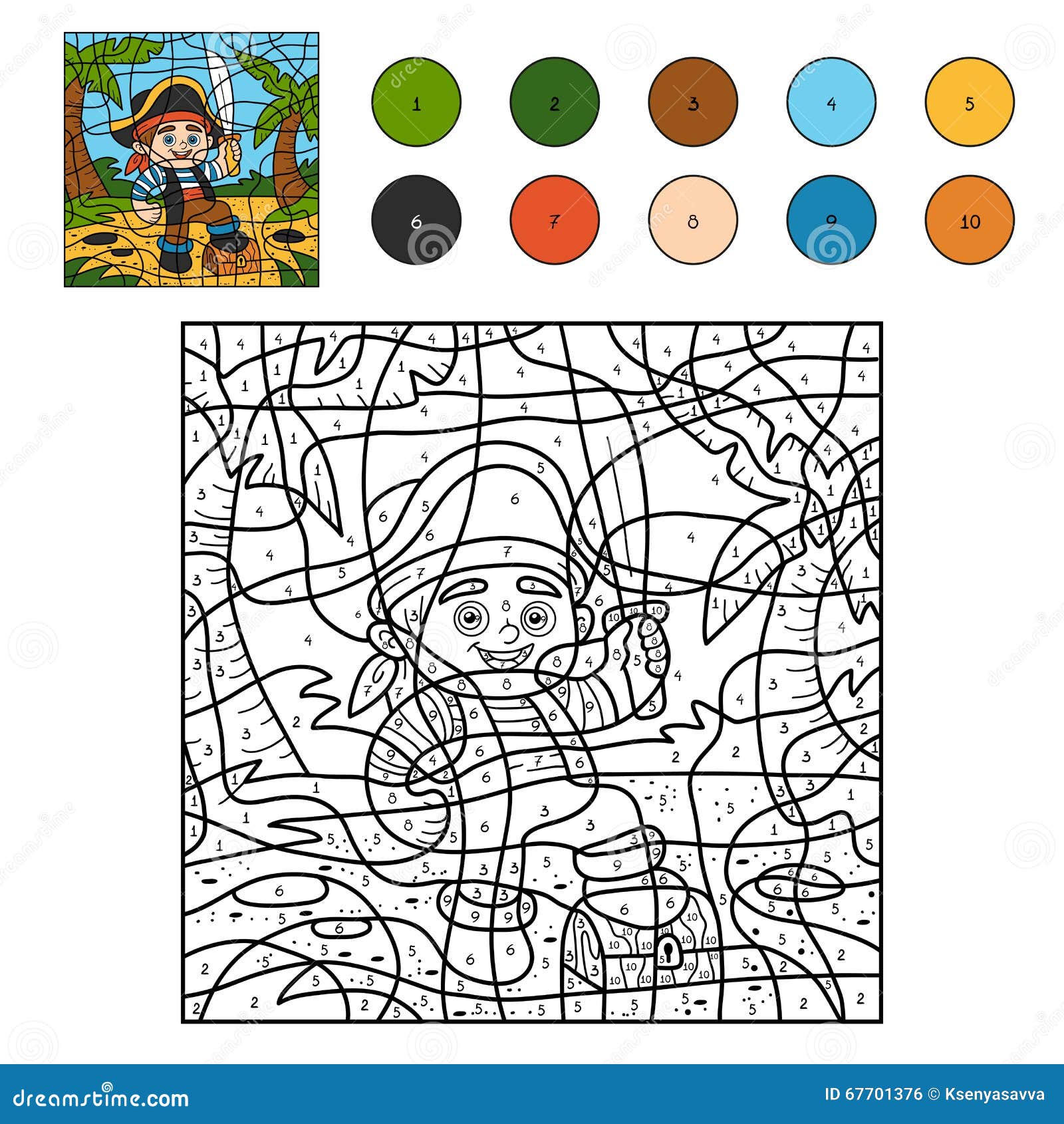Color by Number for Children (pirate Boy) Stock Vector - Illustration ...