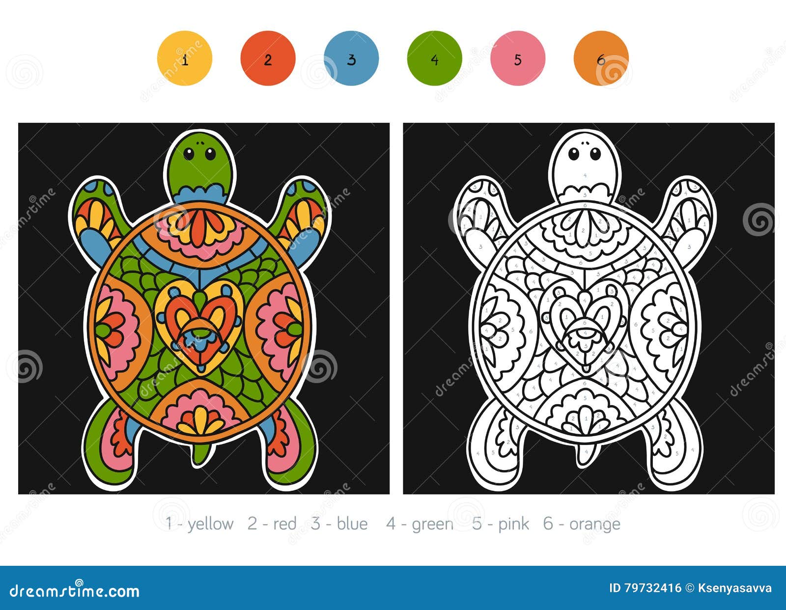 Color by Number, for Children, Turtle Stock Vector - Illustration of ...