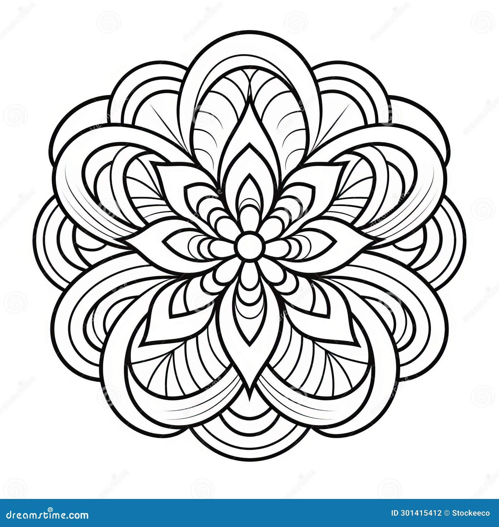 Ethereal Geometry Intricate Patterned Flower Coloring Page Stock