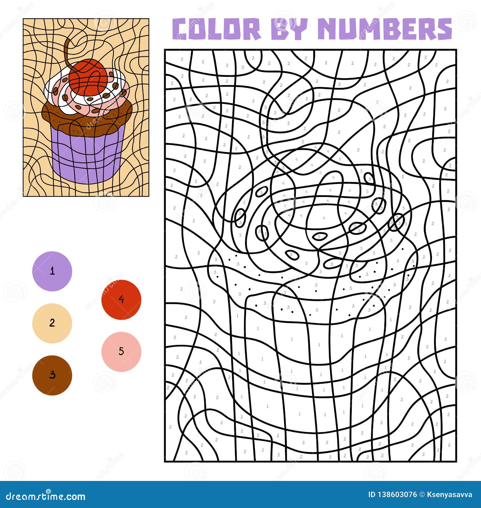 Color by number, Cupcake stock vector. Illustration of lunch - 138603076