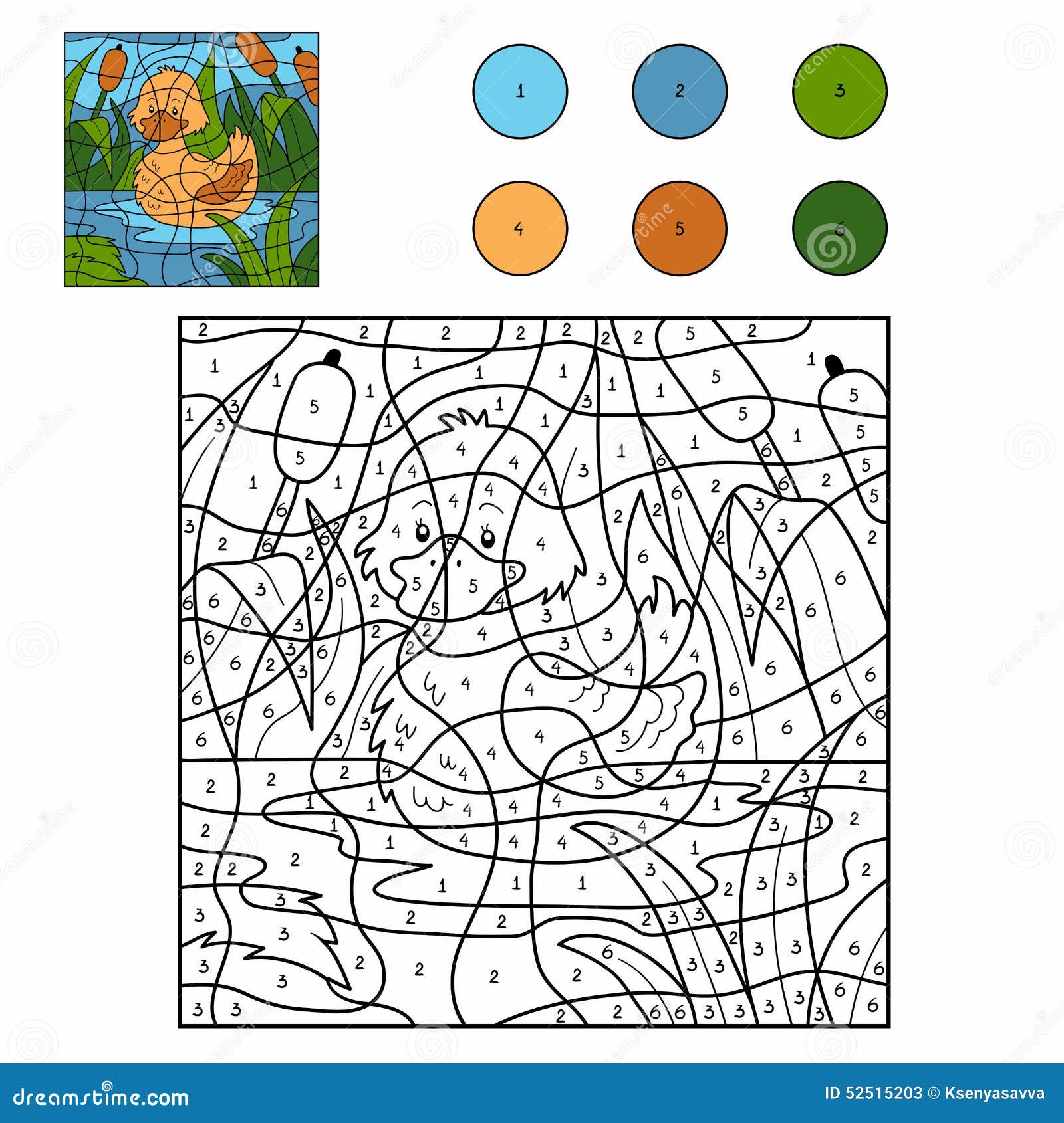 Color by number duck stock vector. Illustration of difficulty - 52515203