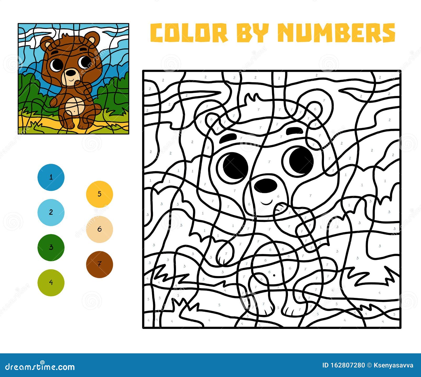 Color by Number, Education Game, Bear Stock Vector - Illustration of ...