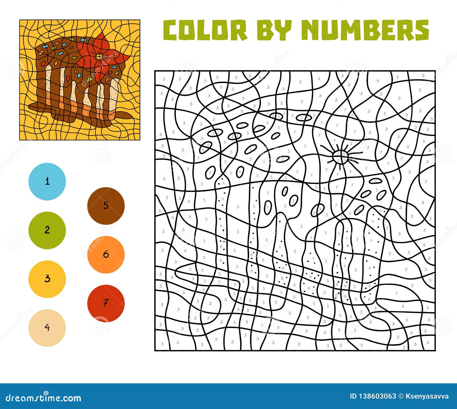 Color by Number, Education Game, Cake Stock Vector - Illustration of ...