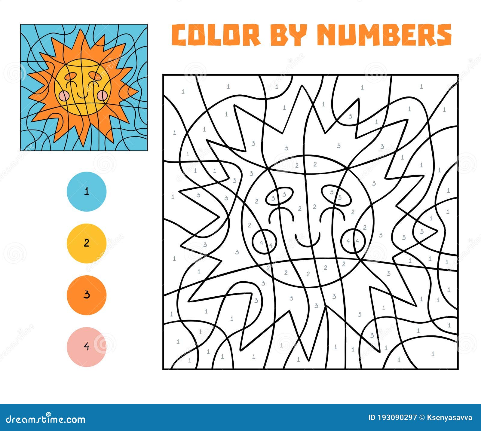 Color by Number, Education Game, Sun Stock Vector - Illustration of ...