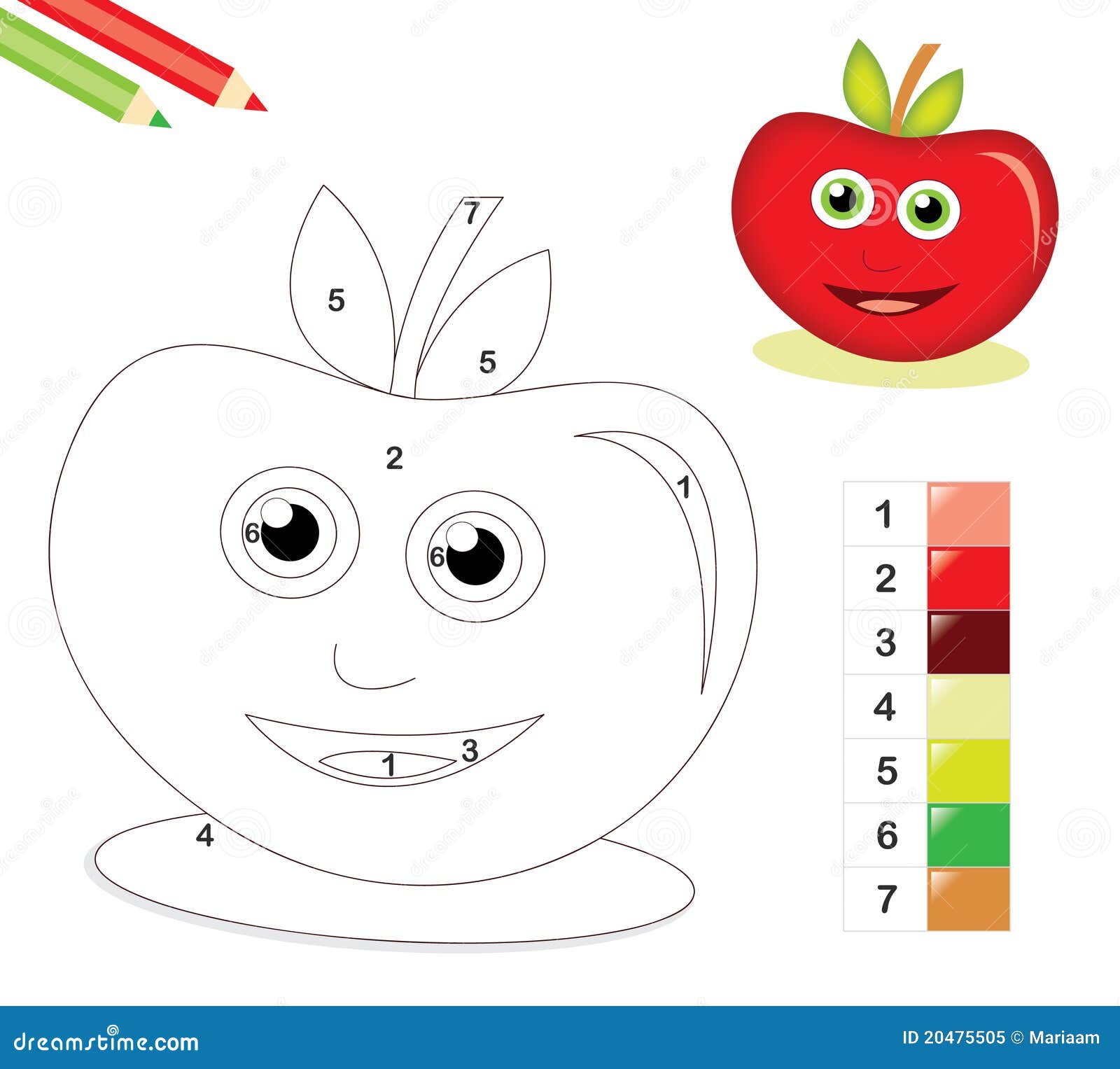Color by Number Game with Apple Stock Illustration - Illustration of ...