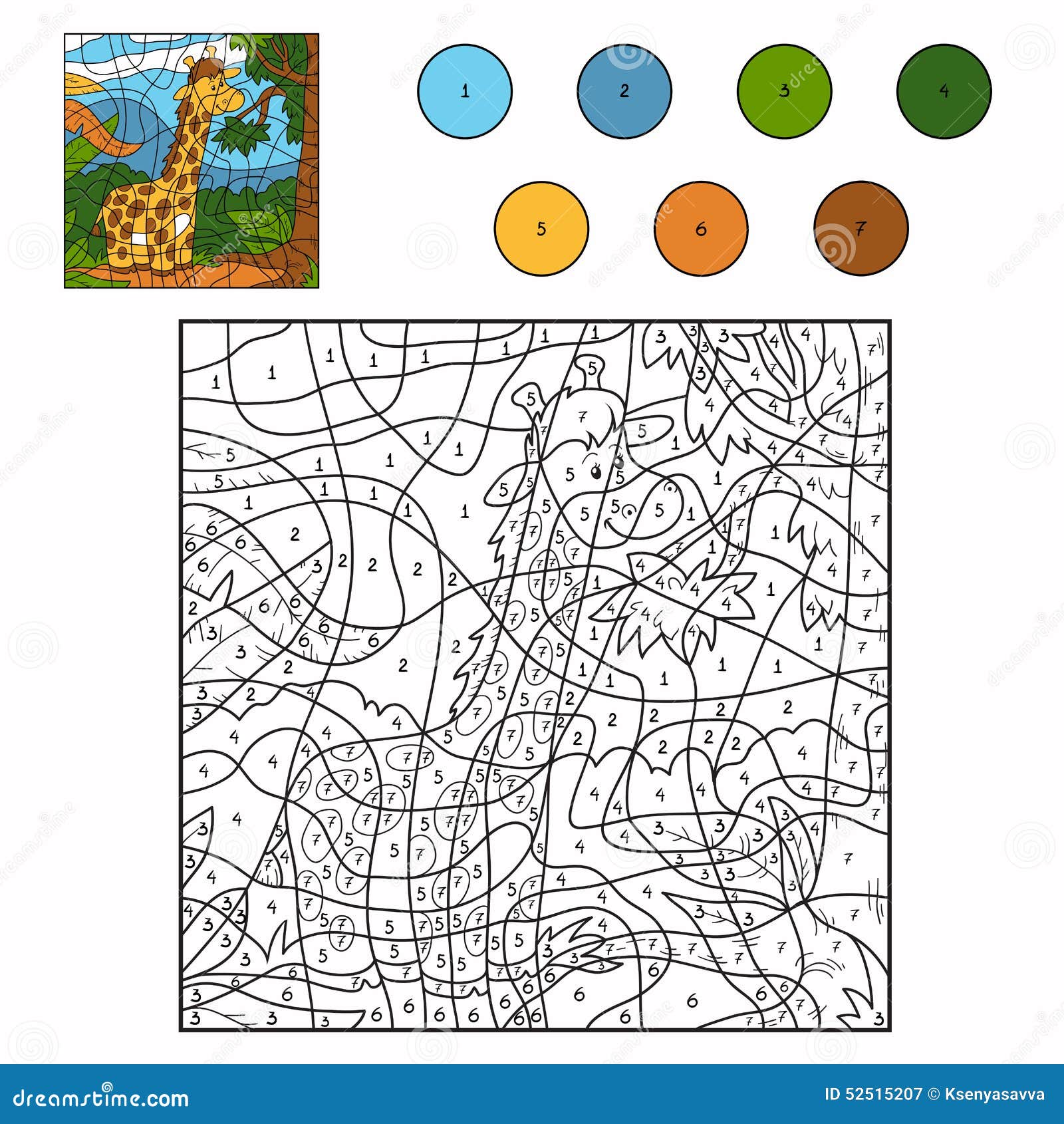 Color by number giraffe stock vector. Illustration of baby - 52515207